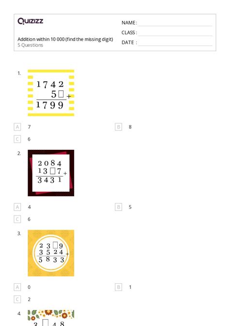 50 Addition Within 10 Worksheets For 3rd Year On Quizizz Free