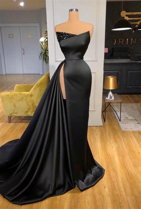 Sexy Black High Split Sexy Evening Gowns Reals161