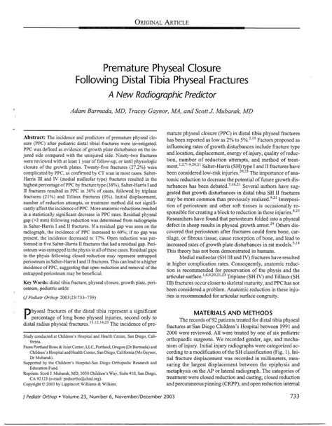 Pdf Premature Physeal Closure Following Distal Tibia Physeal Fractures A New Radiographic