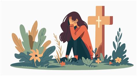 Woman Crying Over The Grave Girl Covers Her Face Premium Ai Generated