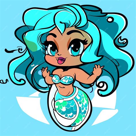 Jolie Princesse Sirène Fille Chibi Kawaii Dessin Animé Dessiné à La