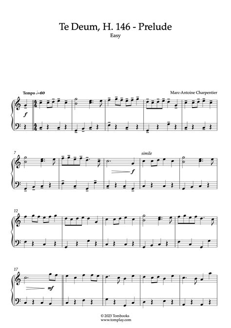 Te Deum H 146 Prelude Easy Level Free Bass Accordion With