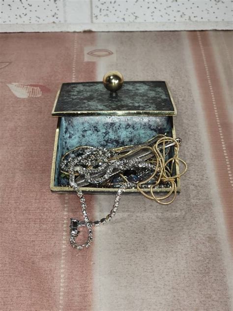 Antique Solid Brass Jewelry Boxvintage Pretty Jewelr Gem