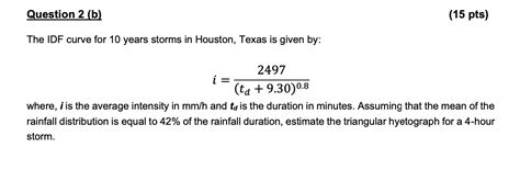 Solved Question B Pts The Idf Curve For Years Chegg
