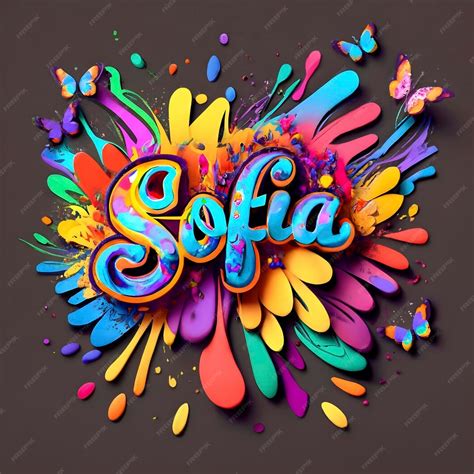 Nombre De Sofía Escrito Alrededor En El Fondo Colorida Pintura 3d Salpicaduras Y Colorido Foto