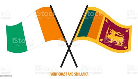 코트디부아르와 스리랑카 국기가 교차하고 흔들리는 플랫 스타일 공식 비율 올바른 색상 Sri Lankan Flag에 대한 스톡