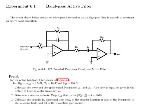 Experiment 6 1 Band Pass Active Filter The Circuit Chegg