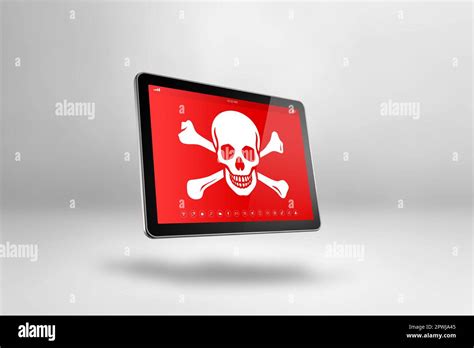 Digital Tablet Pc With A Pirate Symbol On Screen Hacking And Virus