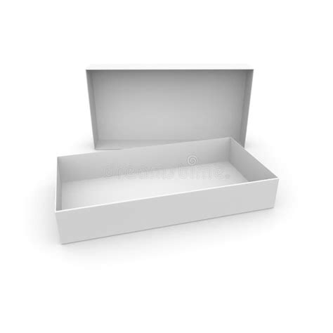 Empty White Box With Lid On White Isolated Background Stock