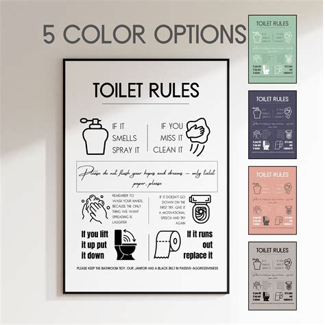 Witty Bathroomtoilet Rules Instant Download Printable Wall Poster Funny Wc Rules Printable