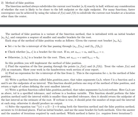 Method Of False Position The Bisection Method Chegg