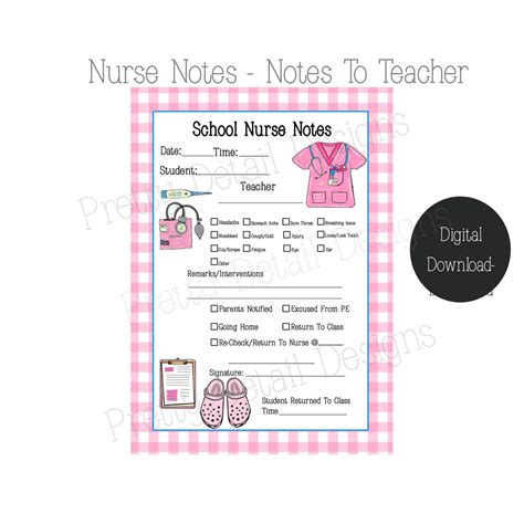School Nurse Notes Printable School Nurse Office Pass School Health