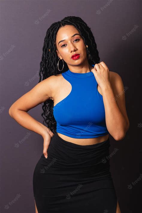 Premium Photo Beautiful Black Brazilian Woman Dressed In Blue Half