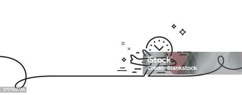 Flight Time Line Icon Airplane With Clock Sign Continuous Line With