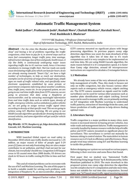 Irjet Automatic Traffic Management System Pdf