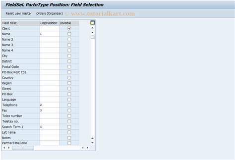 oir6 sap tcode fieldsel partntype position transaction code