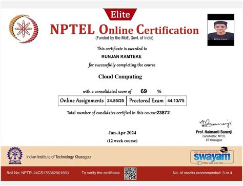 Runjan Ramteke On Linkedin Cloudcomputing Nptel Elitecertificate Continuouslearning