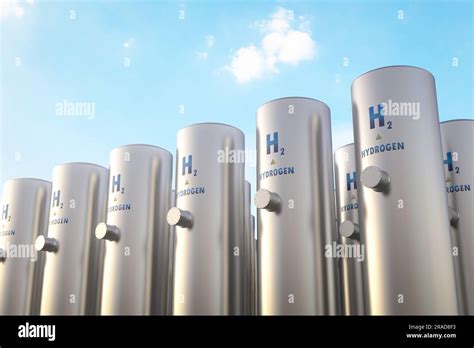 3d Rendering Amount Of Metal Hydrogen Pipelines With Blue Sky
