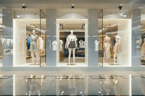Elegant Fashion Store Display With Mannequins Showcasing Stylish Outfits In A Modern Setting