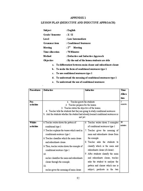 Deductive Lesson Plan In English Pdf Clause Question