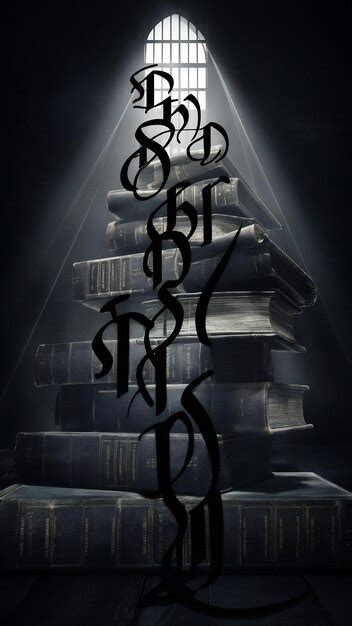 Black Paper Letters Falling Down On Book Stack Premium Ai Generated Image