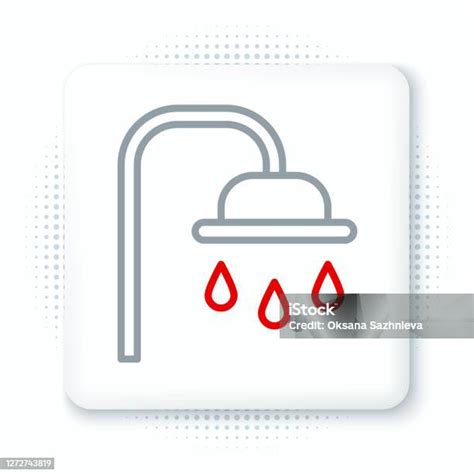 線淋浴頭與水滴流動圖標隔離在白色背景五顏六色的輪廓概念向量向量圖形及更多乾淨圖片 乾淨 住宅房間 倒出 Istock