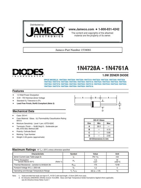 Datasheep Zener Diode Electrical Equipment