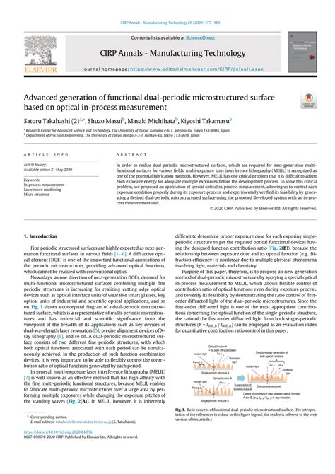 Pdf Advanced Generation Of Functional Dual Periodic Microstructured Surface Based On Optical