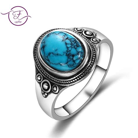 자연 8x10mm 청록색 여성 반지 실버 보석 보석 파티 기념일 생일 선물 일상 생활반지 Aliexpress