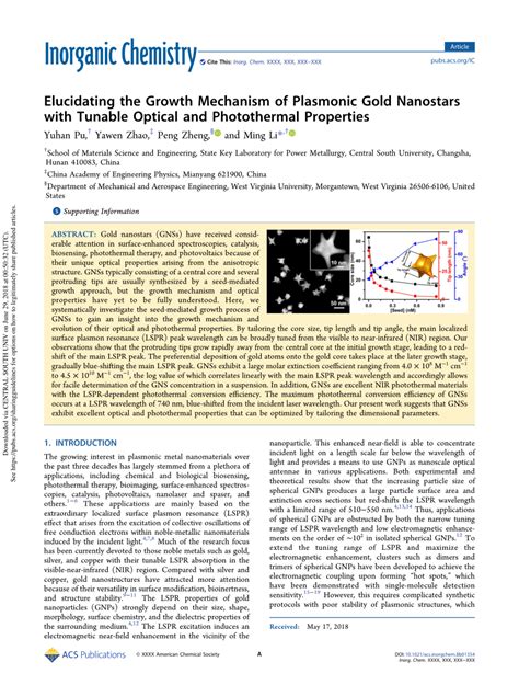 PDF Elucidating The Growth Mechanism Of Plasmonic Gold Nanostars With Tunable Optical And