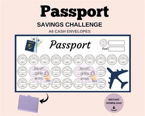 Passport Tracker A6 Passport Savings Challenge Fits A6 Cash Envelopes Vacation Fund
