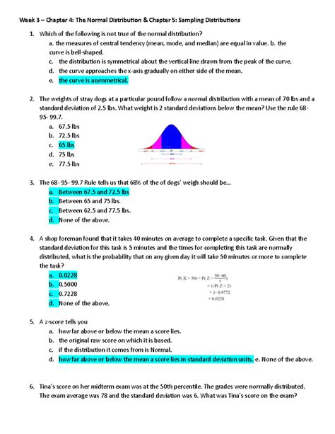 Stat Practice Qs Chapter 4 The Normal Distribution And Chapter 5 Sampling Distributions Week 3