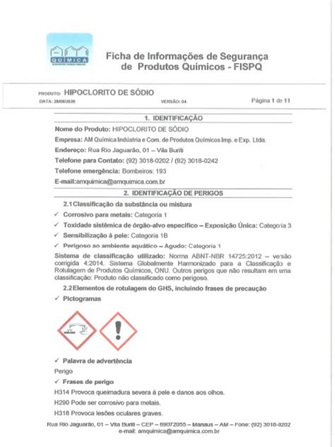 Fispq Hipoclorito De SÓdio Pdf