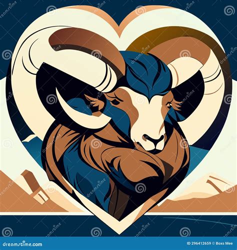 Vector Image Of A Ram In The Shape Of A Heart On A Blue Background Ai