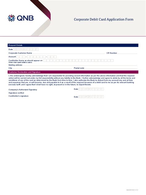 Corporate Debit Card Application Form Pdf Debit Card Banks