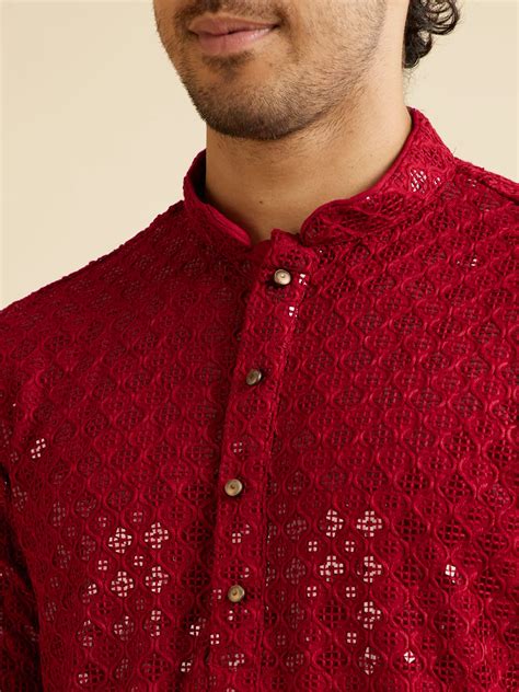 Buy Rust Red Chikankari Embroidered Sequinned Kurta Set Online In India