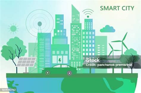 스마트 시티 컨셉 에코 시티 친환경 및 청정 생태 환경 친화적 인 벡터 일러스트 Smart City에 대한 스톡 벡터 아트 및