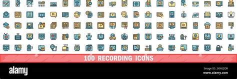 100 Recording Icons Set Color Line Set Of Recording Vector Icons Thin