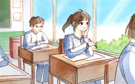 青春的教室坐在窗边的女生插画图片下载 正版图片401784545 摄图网