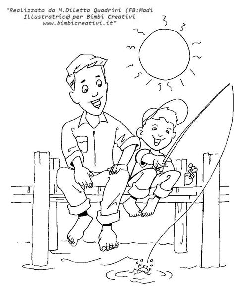 Disegno da colorare papà che pesca con il bambino Bimbi Creativi