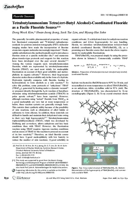 Pdf Tetrabutylammonium Tetratert Butyl Alcohol Coordinated Fluoride