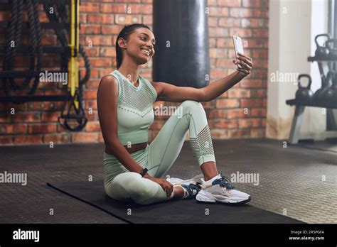 Gym Fitness Or Happy Woman Taking Selfie On Workout Exercise Or