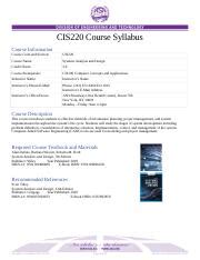 CIS220 Systems Analysis And Design 1 2 Docx CIS220 Course Syllabus Course Information Course