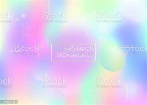 바우하우스는 액체 모양의 배경 그라데이션 멤피스 요소와 동적 홀로그램 유체 홀로그램에 대한 스톡 벡터 아트 및 기타 이미지