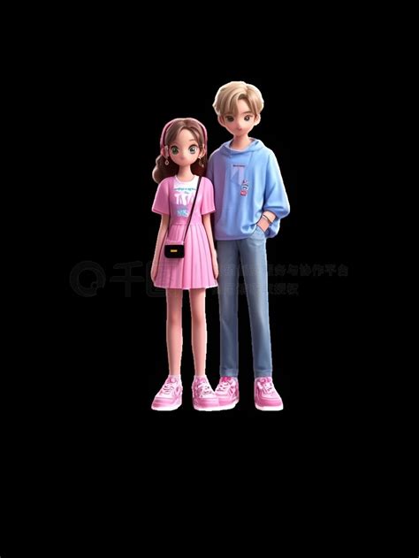 3dai数字艺术 3d手绘卡通可爱七夕情人节约会原创字体简笔画卡通3d渲染青少年微笑站立女孩双手插兜男孩右手插兜连衣裙运动鞋插画 Ai立体元素免费下载 Png格式 2592像素 编号