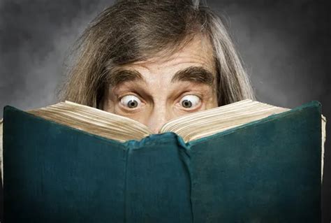 Senior Reading Open Book Surprised Old Man Amazing Eyes Looking Blank