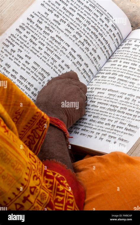 Nepal Pashupatinath Hindu Sadhu Ascetic Reading Hindu Scriptures