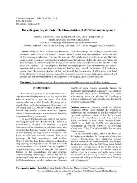 Drop Shipping Supply Chain The Characteristics Of Smes Towards Adopting