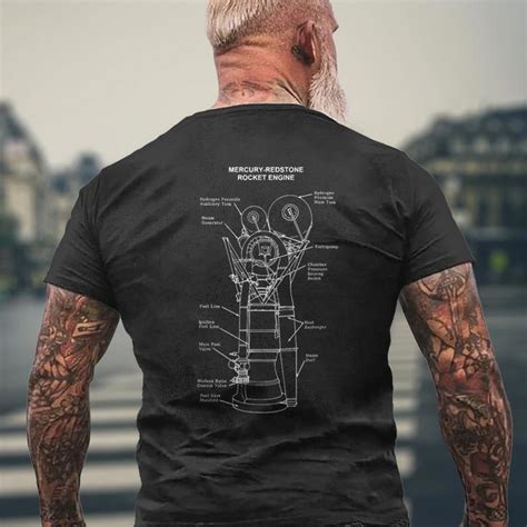 Mercury Redstone Rocket Engine Blueprint Technical Drawing Mens T
