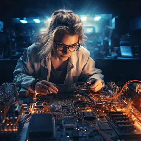 Premium Ai Image Realistic Photo Engineer Woman Motherboard And Solation Ai Generative
